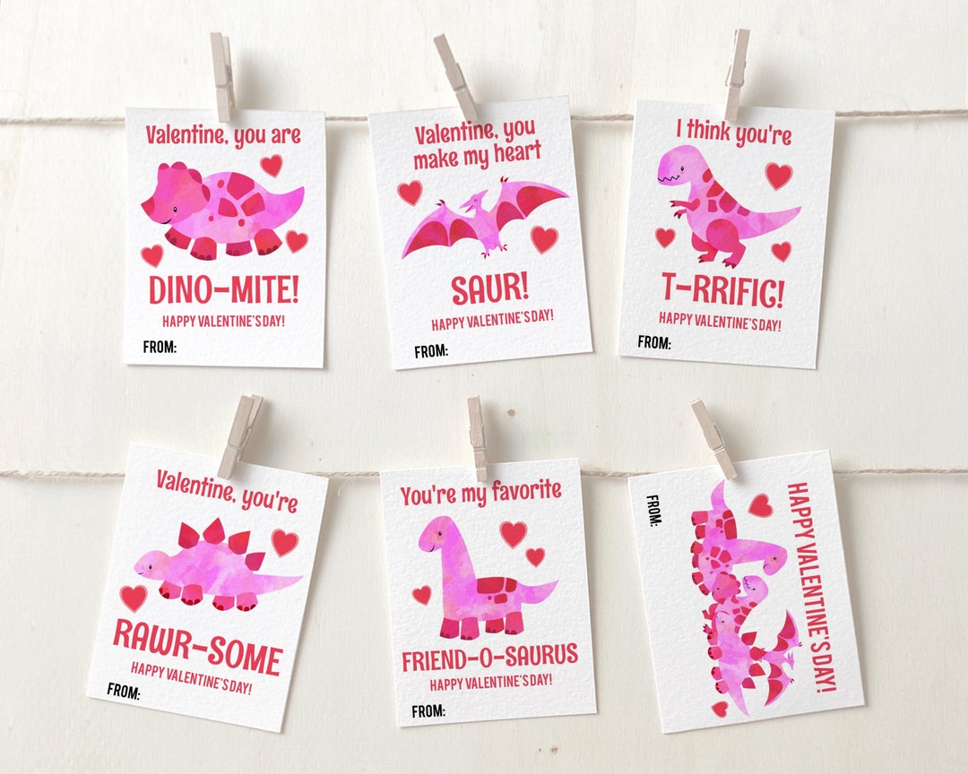 Printable Dinosaur Kids Valentines Cards - Etsy