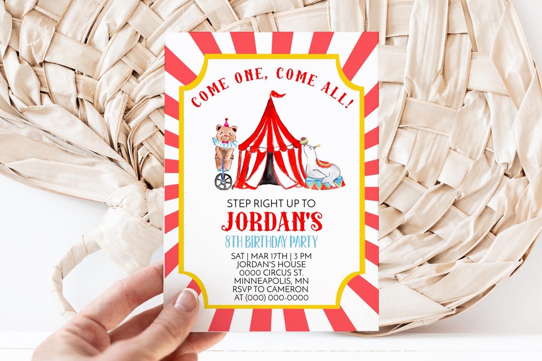 Editable Circus Birthday Party Invitation Template - Etsy