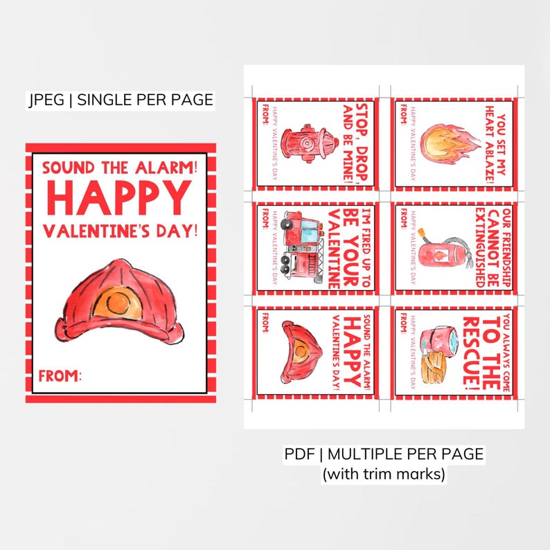Printable Firetruck Kid’s Valentine Cards - Etsy