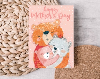 Printable Mother's Day Card, Cute Bear Card, Instant Download, Bear Hug ...