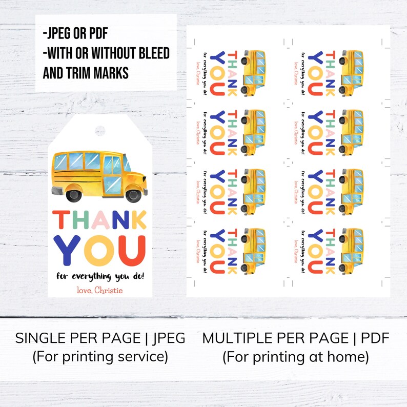Editable Bus Driver Thank You Tag Template - Etsy