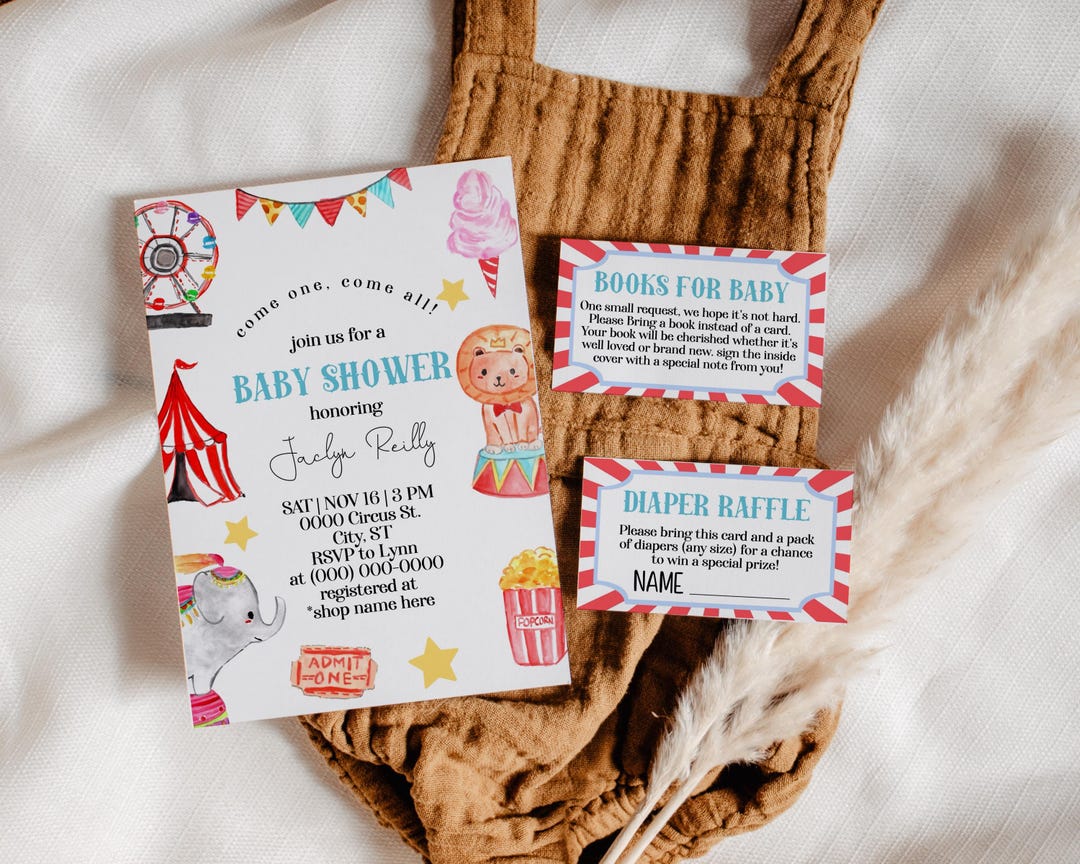 Editable Circus Baby Shower Invitation Template Set - Etsy