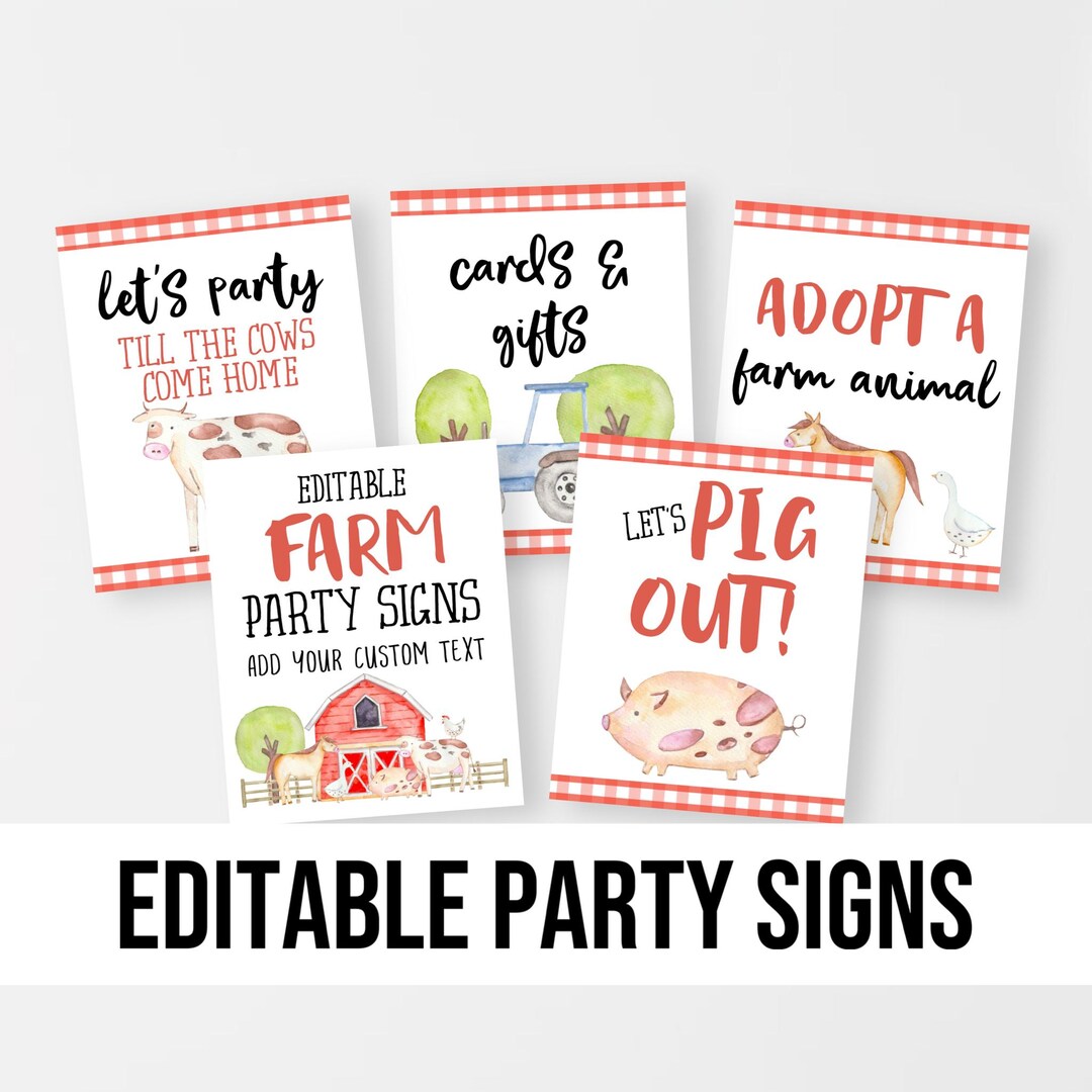 Editable Farm Party Sign Templates: Set of 5 - Etsy