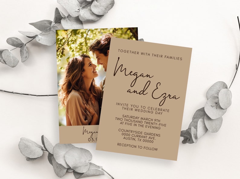 Editable Brown Wedding Invitation Template Set: Invite, RSVP & Details ...
