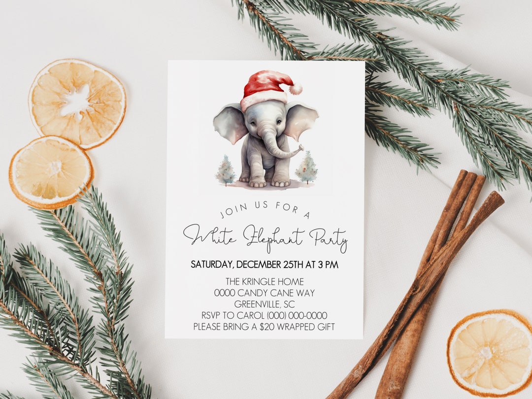 Editable White Elephant Party Invitation Template - Etsy