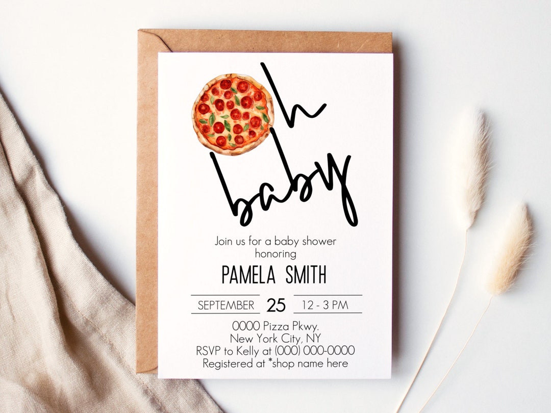 Pizza Baby Shower Invitation Template, Editable Oh Baby Invite, Corjl ...