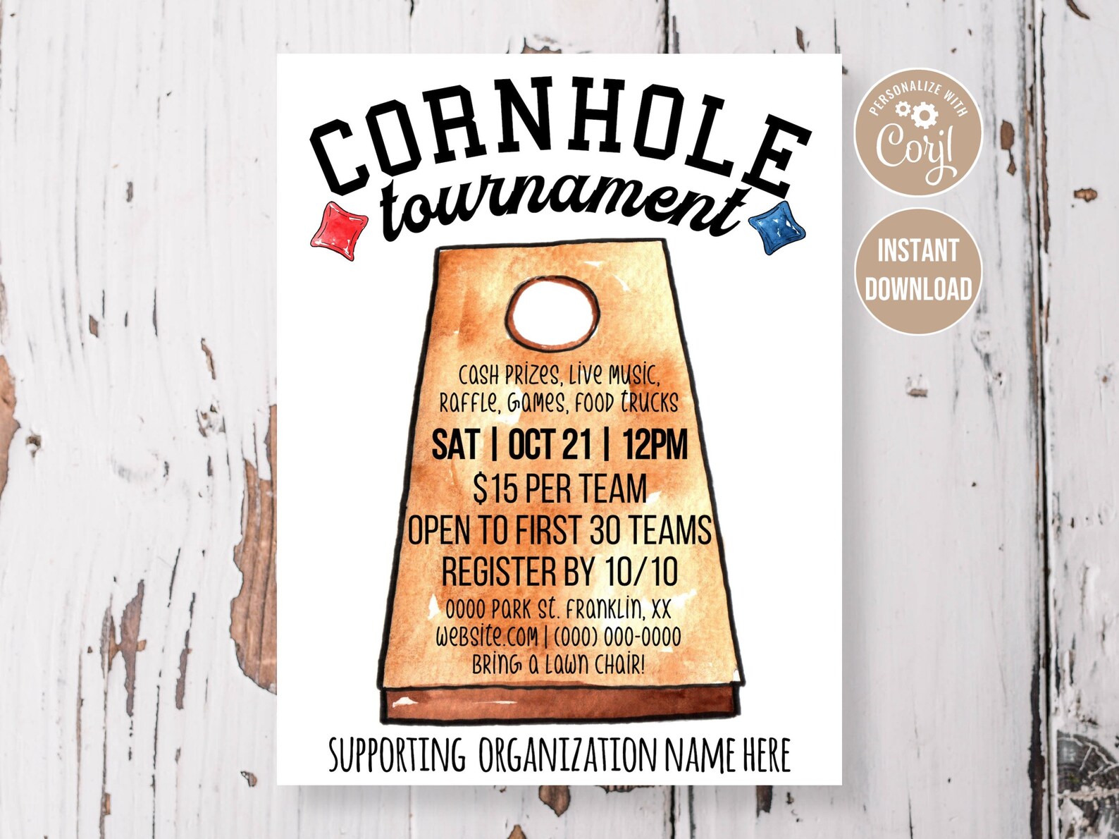 Editable Cornhole Tournament Flyer Digital Download Instant - Etsy