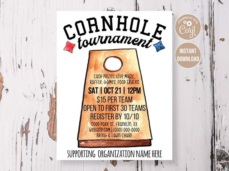 Editable Cornhole Tournament Flyer Digital Download Instant - Etsy