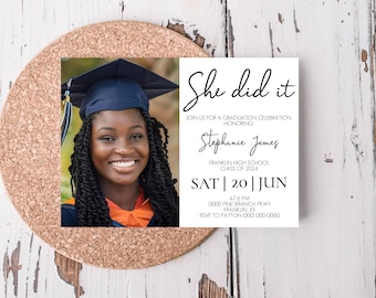 She Did It Graduation Announcement Template, Printable Graduation Party ...