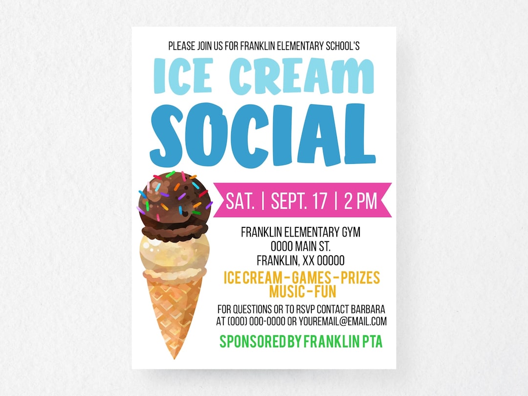 Editable Ice Cream Social Flyer Template - Etsy