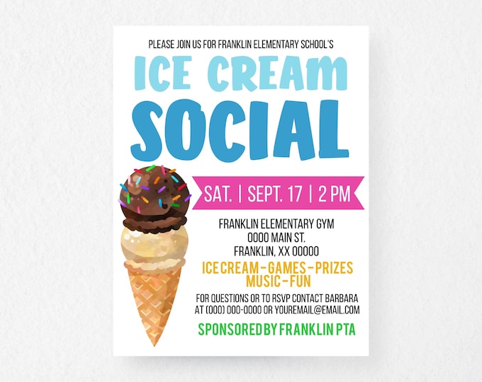 Ice Cream Social Editable Flyer, Instant Download, Ice Cream Fundraiser ...