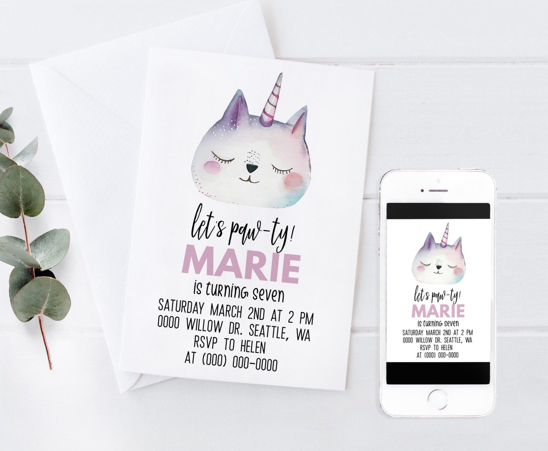 Editable Caticorn Birthday Invitation Template - Etsy