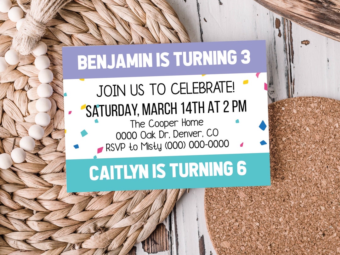 Invitación de cumpleaños de hermanos editables / invitación de hermanos ...