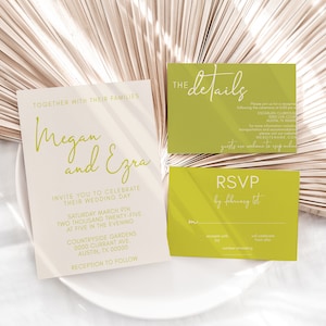 Editable Chartreuse Wedding Invitation Template Set - Etsy