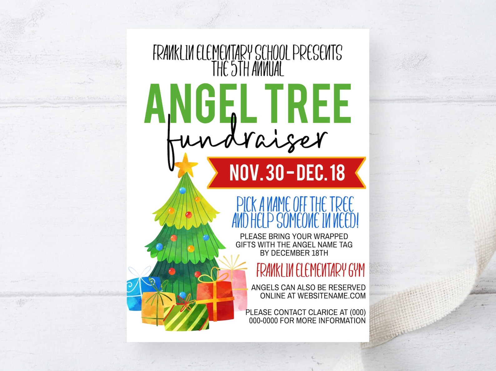 Editable Angel Tree Fundraiser Flyer Template: Editable Christmas ...