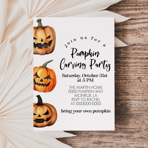 Editable Pumpkin Carving Invitation Template, Halloween Party Invite ...