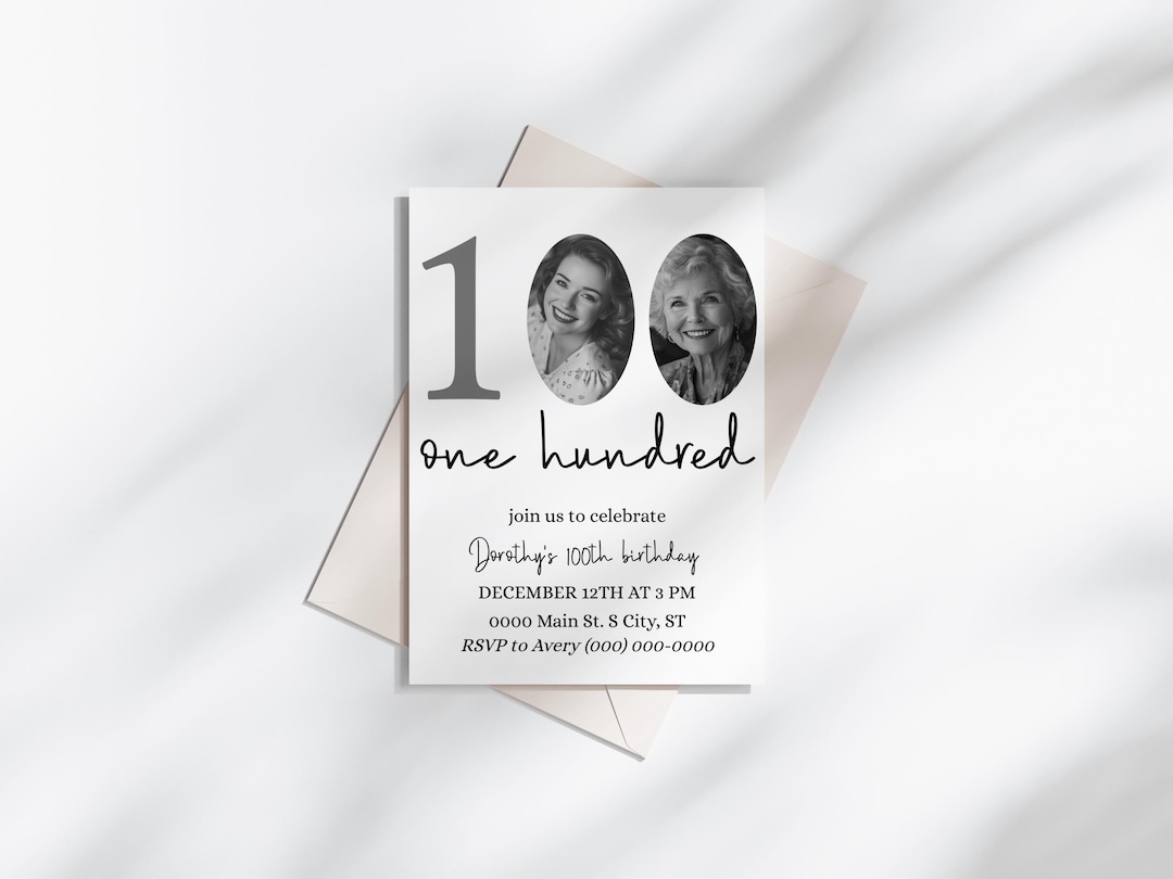 100th Birthday Invitation Template, Editable Corjl Invite, Printable ...