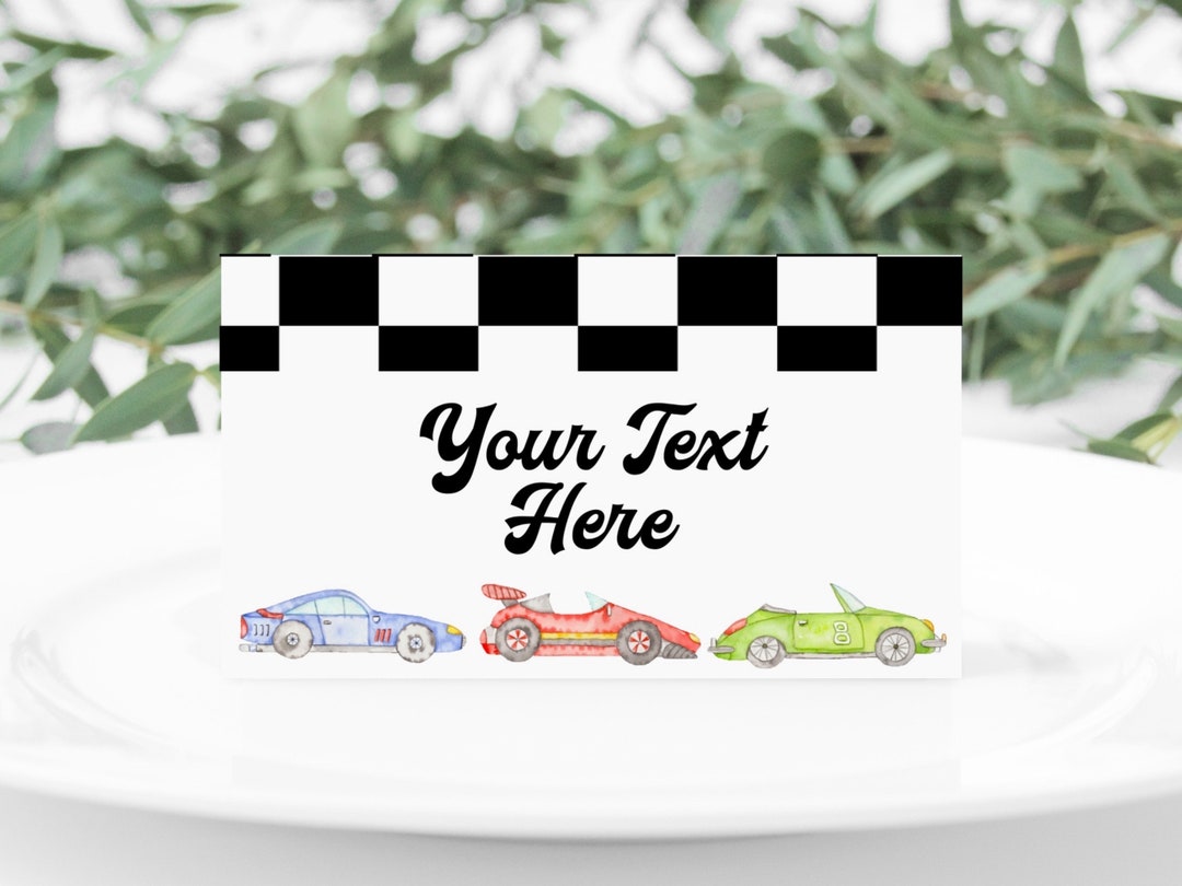 Editable Race Car Food Tent Card Template TWO Fast Birthday Place Cards ...