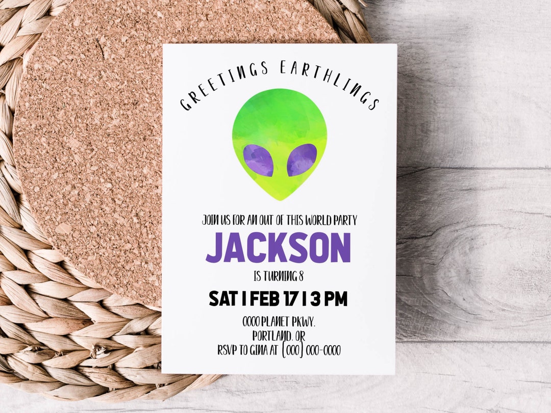 Editable Alien Birthday Invitation, UFO Party Invite, Corjl - Etsy