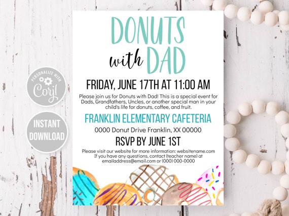Donuts For Dad Invitation Template