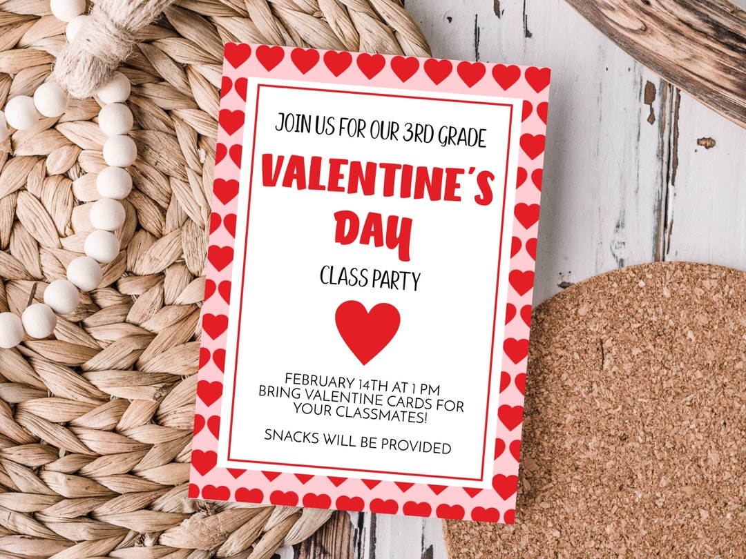 Editable Valentines Day Class Party Invitation Template - Etsy
