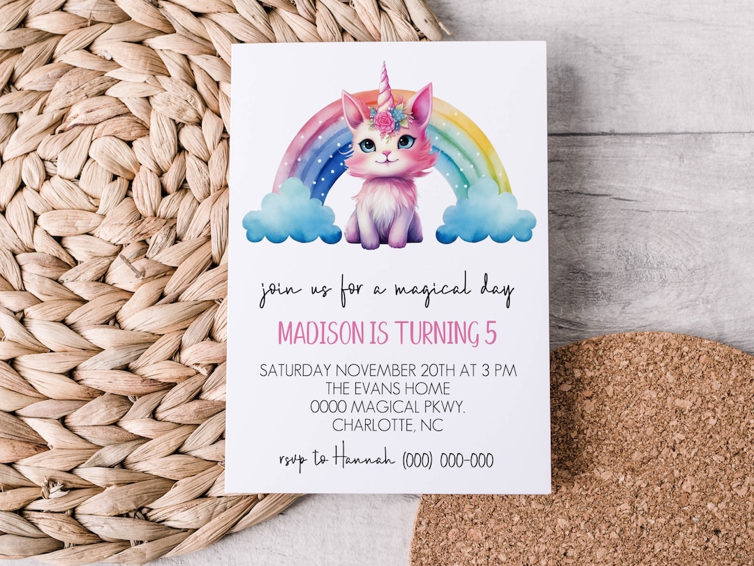 Editable Caticorn Birthday Invitation | Printable Template, Digital ...