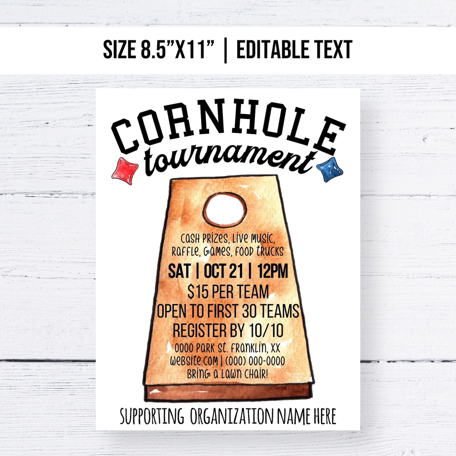 Editable Cornhole Tournament Flyer Digital Download, Instant Download ...