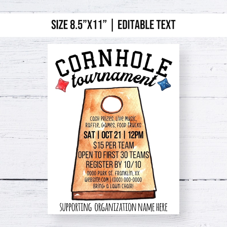 Editable Cornhole Tournament Flyer Template - Etsy