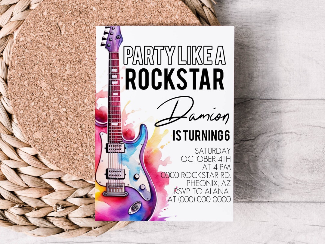 Editable Rockstar Birthday Invitation | Guitar, Digital Download ...