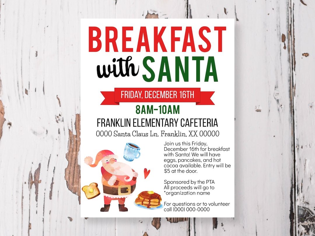 Editable Breakfast With Santa Flyer Template: Christmas Event Printable ...