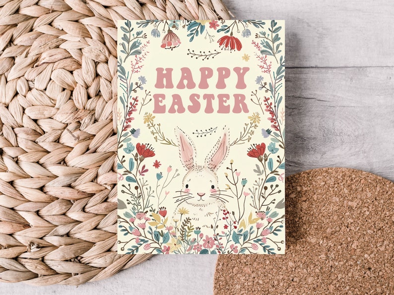 Floral Easter Bunny Card: Printable Spring Greeting - Etsy