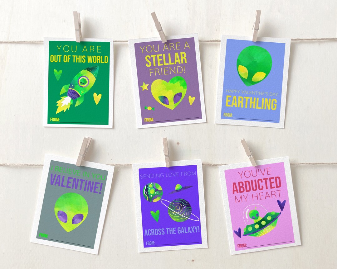 Printable Alien Valentines Cards Kids Valentines Cards - Etsy