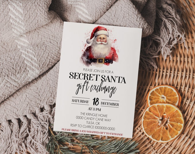 Editable Secret Santa Gift Exchange Invitation, Christmas Party Secret Santa Invitation Template ...