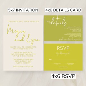 Editable Chartreuse Wedding Invitation Template Set - Etsy