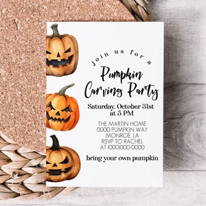 Editable Pumpkin Carving Invitation Template, Halloween Party Invite ...