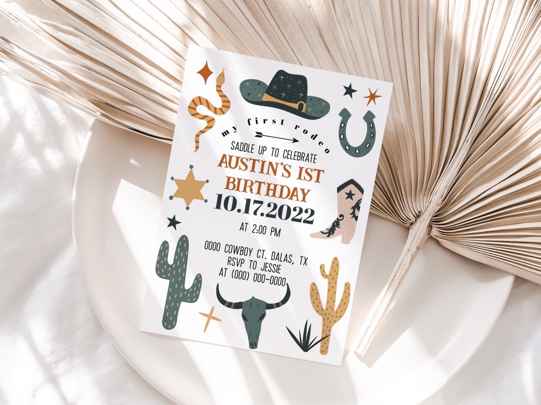 Editable My First Rodeo Birthday Invitation Template, Western Cowboy ...