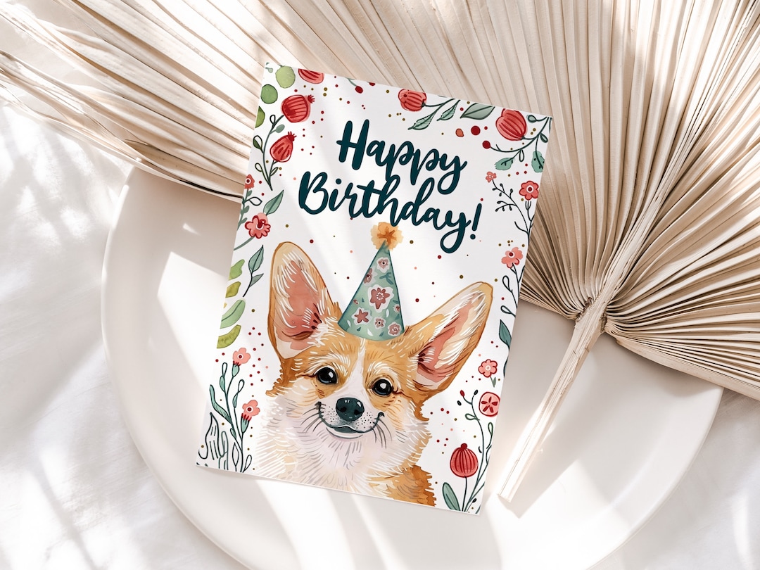 Printable Corgi Birthday Card, Happy Birthday Greeting Card, Digital ...