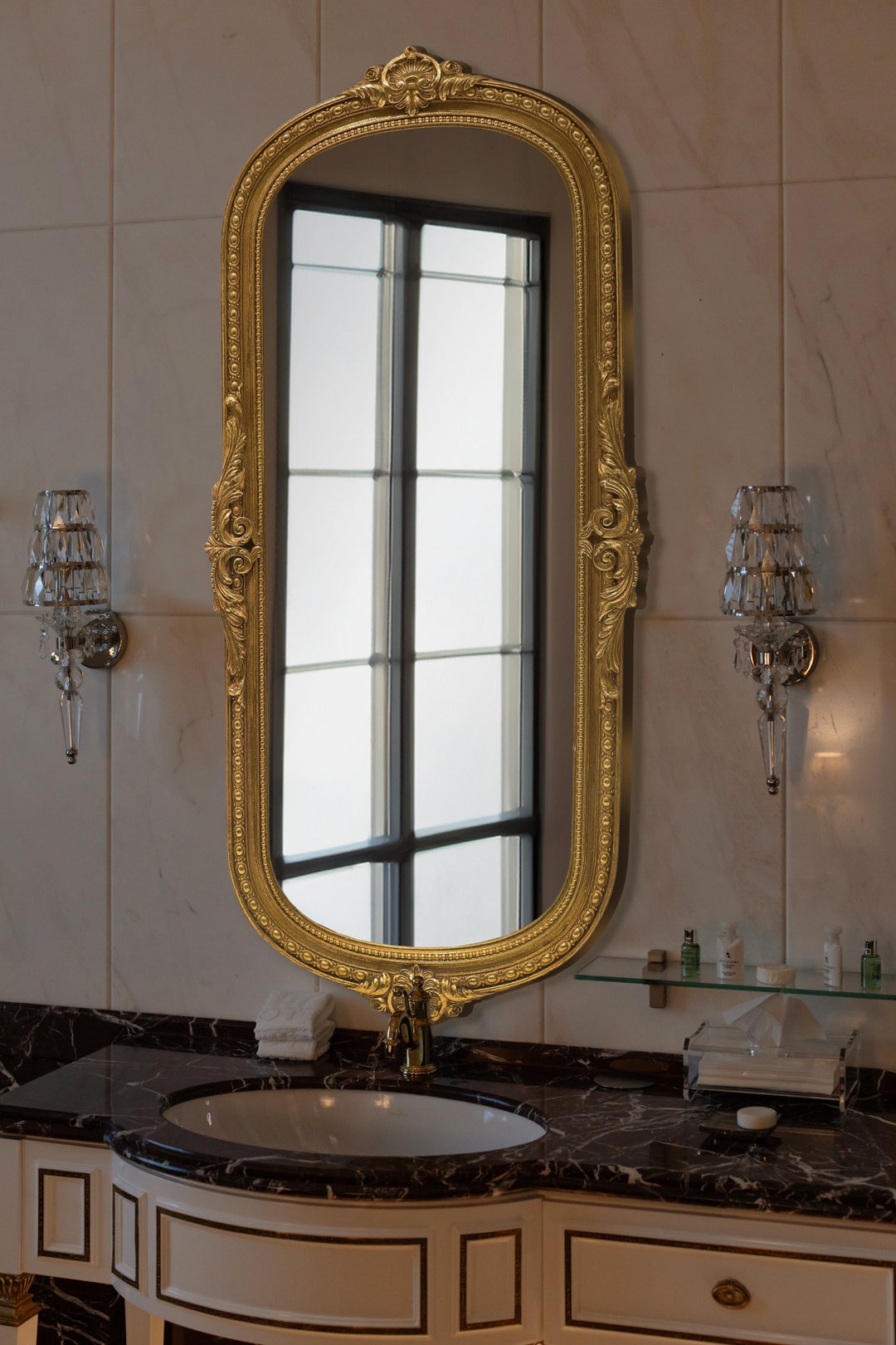 SUNNA 8x18 Classic Baroque Style Oblong Mirror With Antique Gold Finish ...