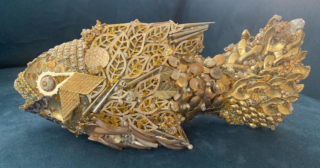 Embellished Hand Carved Gold Fish - Etsy