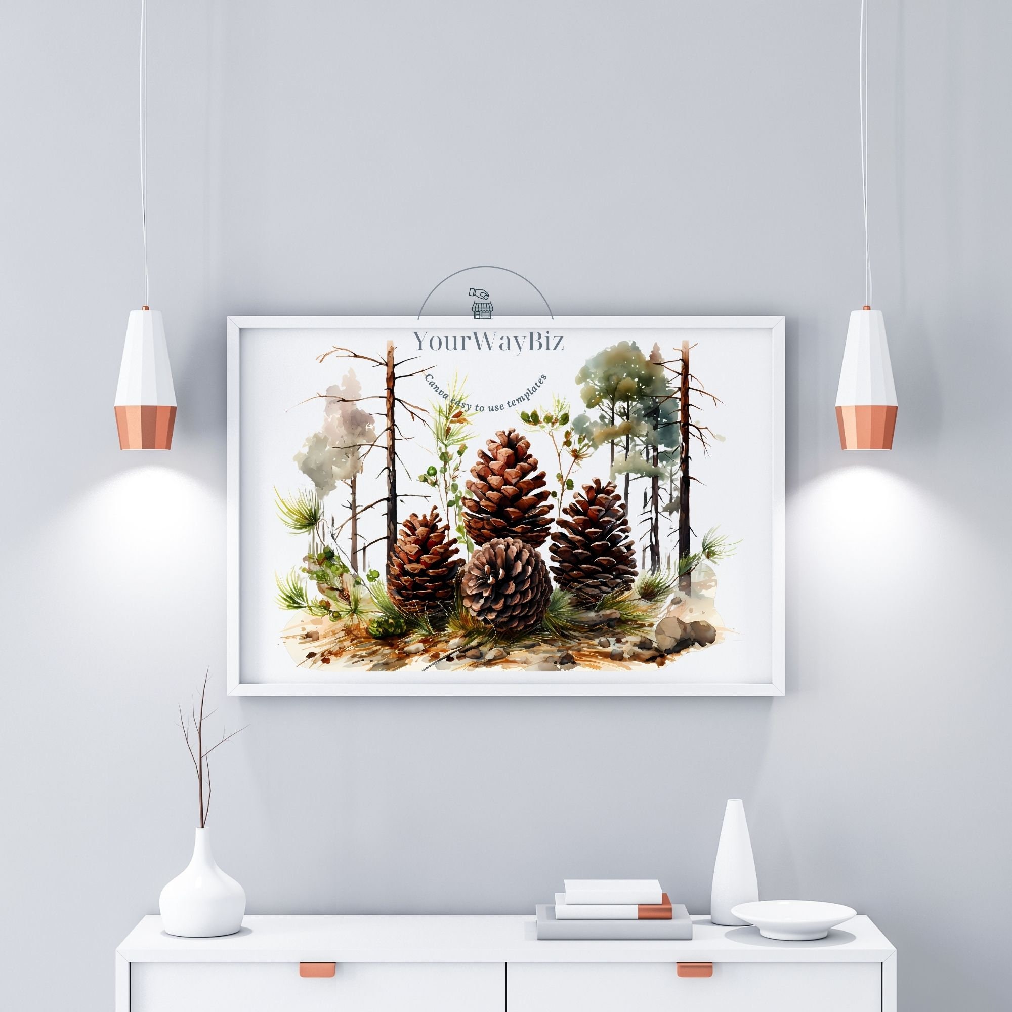 Watercolor Pine Cones Clipart Set of 5, Pine Bough Clipart, Pine Cone ...