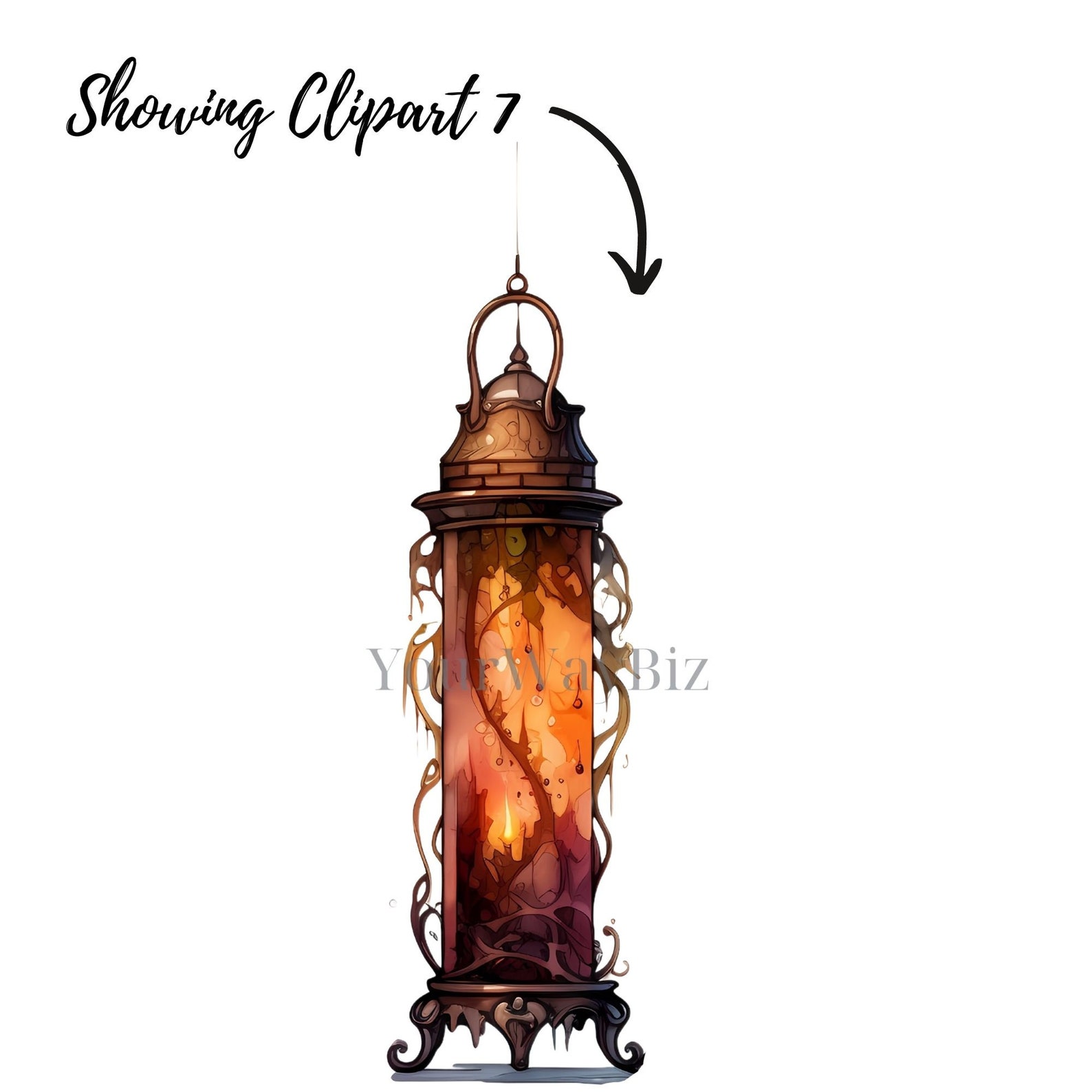 Watercolor Gothic Lantern Clipart, Dark Fantasy Floral Crystal Lanterns ...