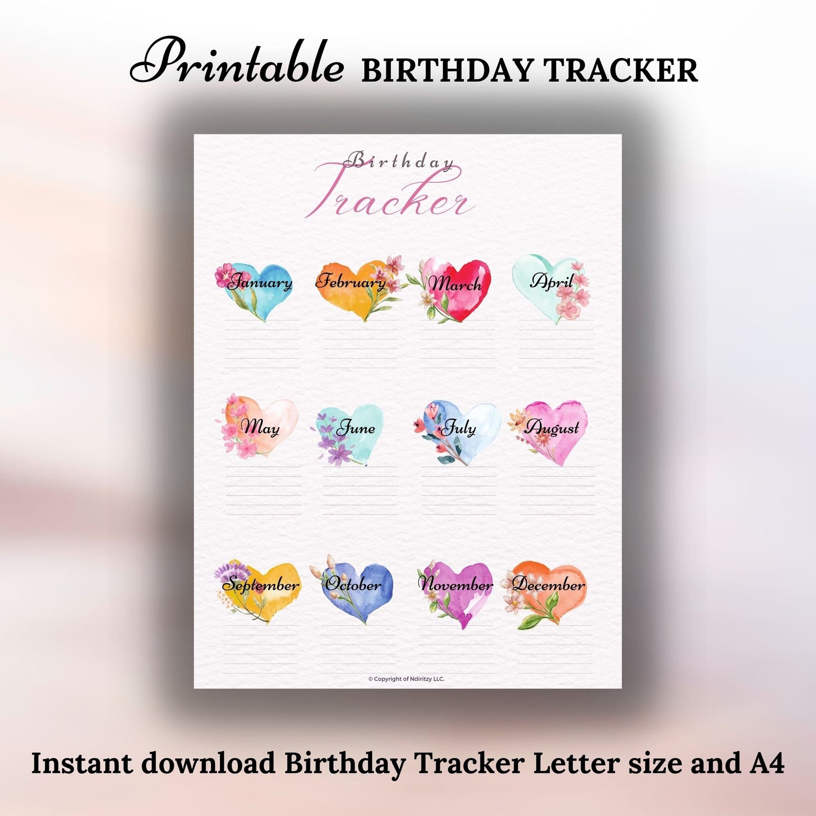 Birthday Tracker, Birthday Template, Birthday Worksheet, Birthday ...