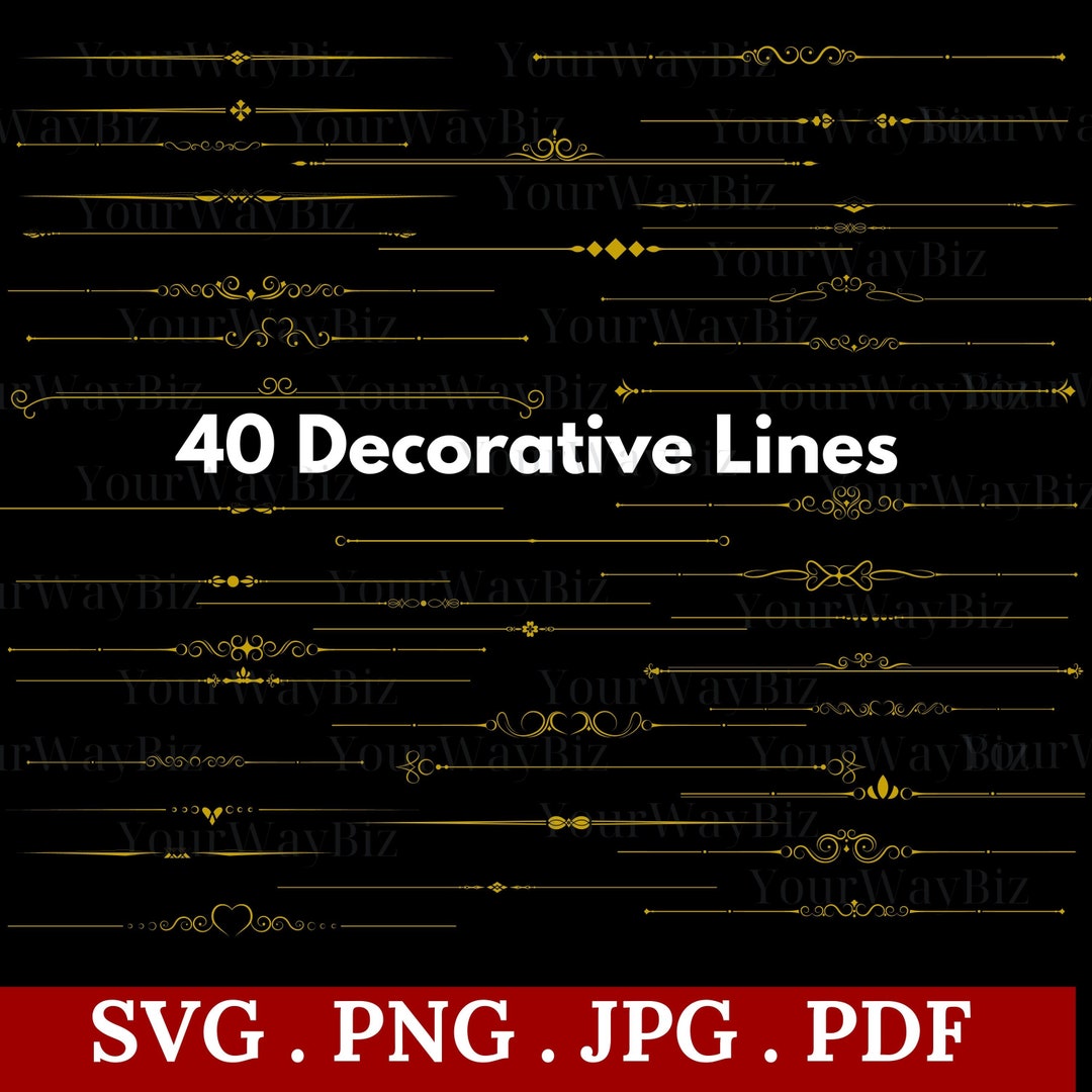 Gold Decorative Lines SVG, Text Divider Bundle, Swirls Svg, Clipart ...