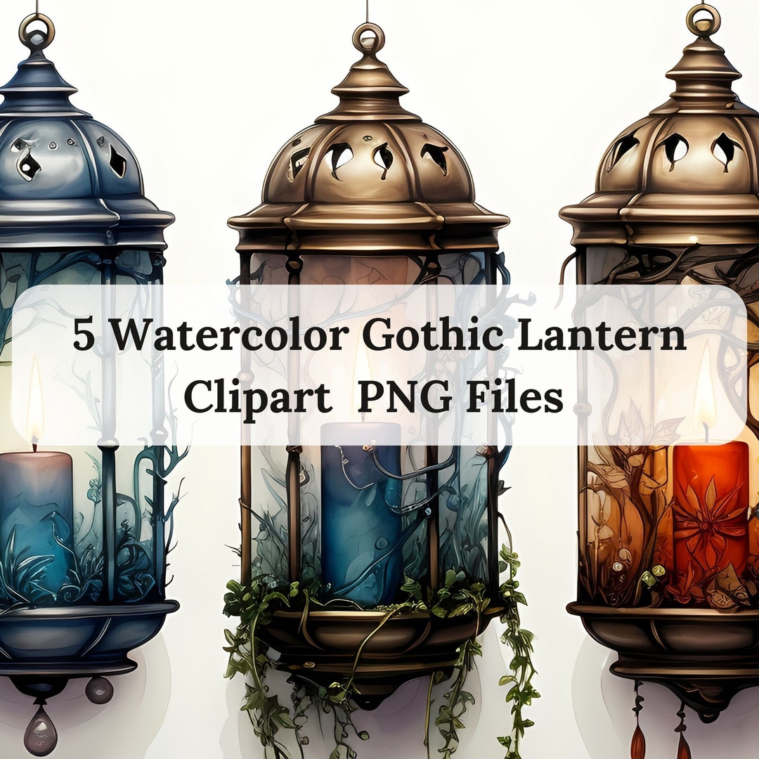 Watercolor Fantasy Gothic Lantern Clipart, Lantern With Flowers, Dark ...