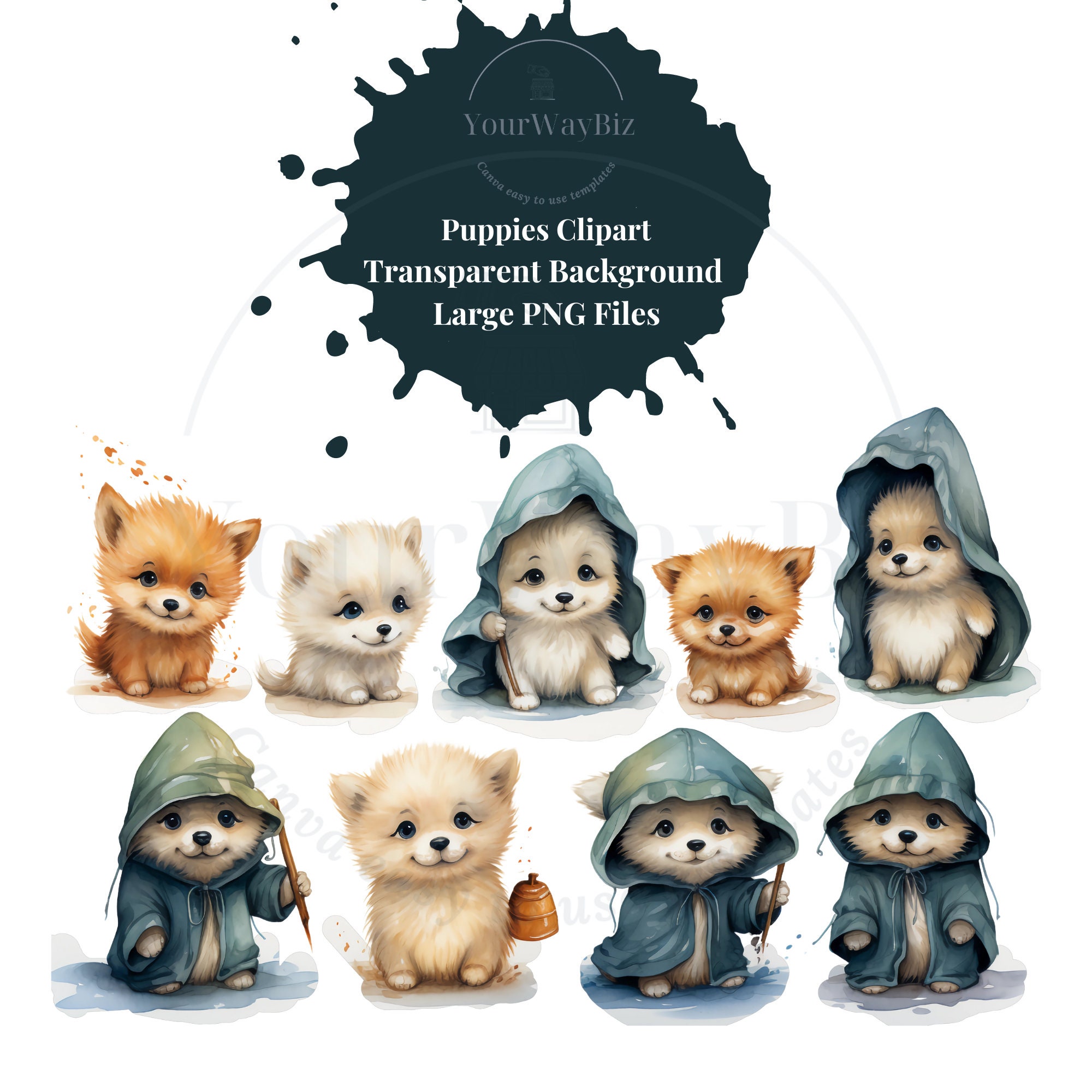 Watercolor Puppies, Cute Puppy Bundle Clipart, Watercolor Dog Clipart ...