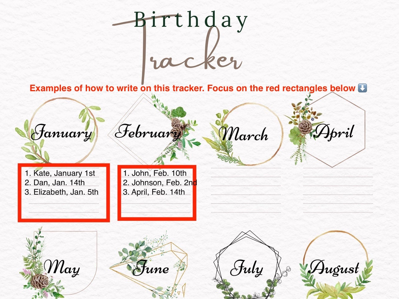 Birthday Tracker, Birthday Template, Birthday Worksheet, Birthday ...