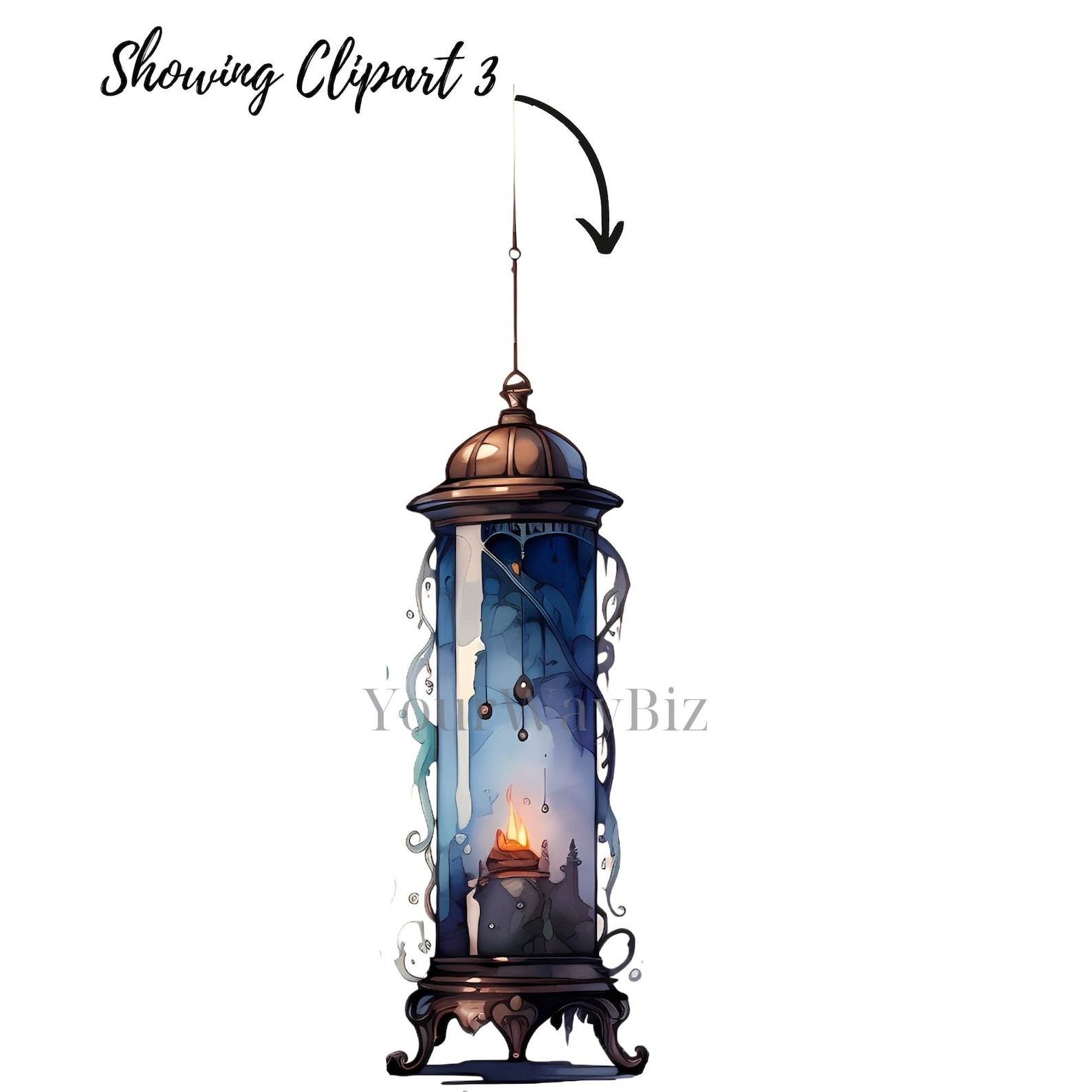 Watercolor Fantasy Gothic Lantern Clipart, Lantern With Flowers, Dark ...