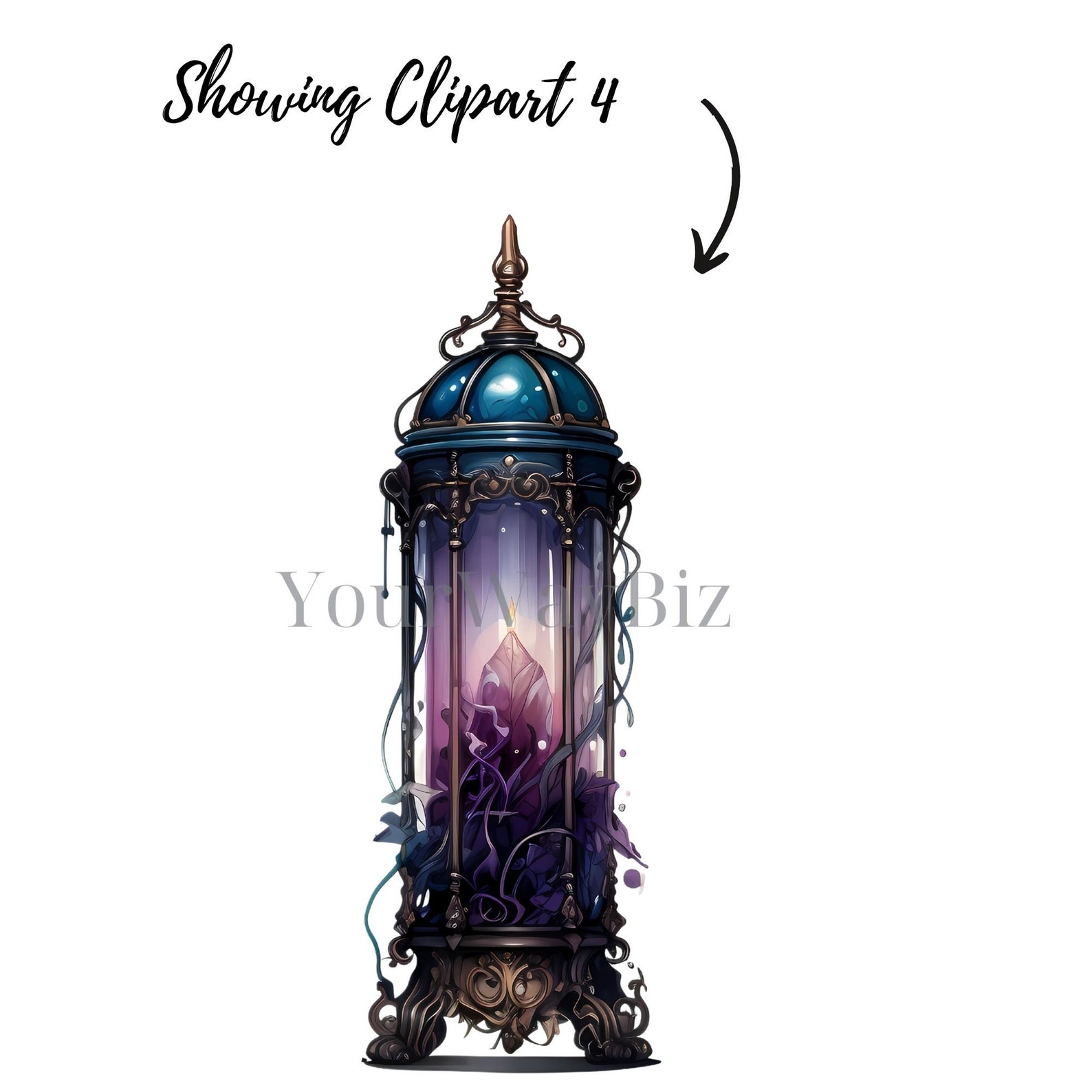 Watercolor Gothic Lantern Clipart, Fantasy Floral Crystal PNG (digital ...