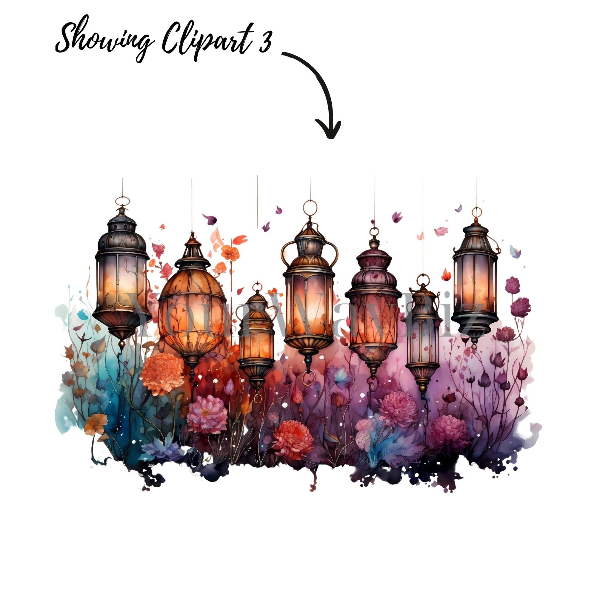 Fantasy Floral Lantern Clipart Bundle, Dark Fantasy Lantern, Crystal ...