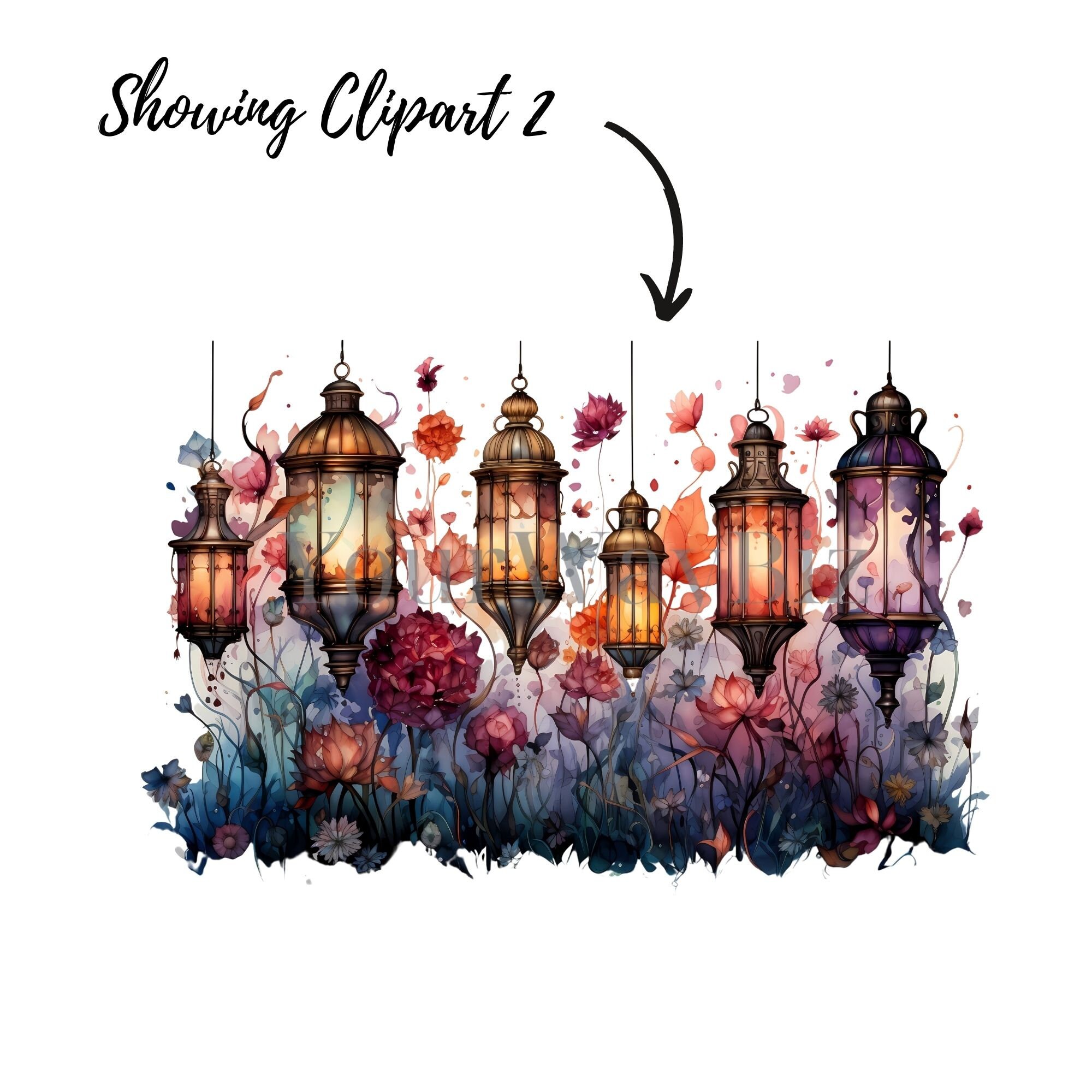 Fantasy Floral Lantern Clipart Bundle, Dark Fantasy Lantern, Crystal ...